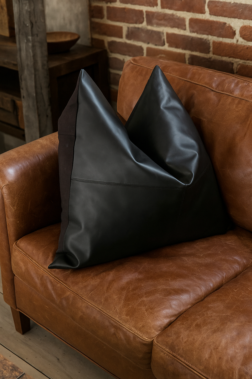 Jet Black Leather & Cotton Cushion Cover – 60x60cm | Melbourne Leather